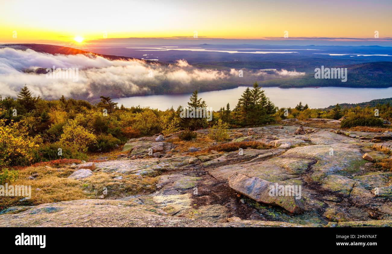 Scenic sunset in Acadia National Park as seen from the top of Cadillac ...