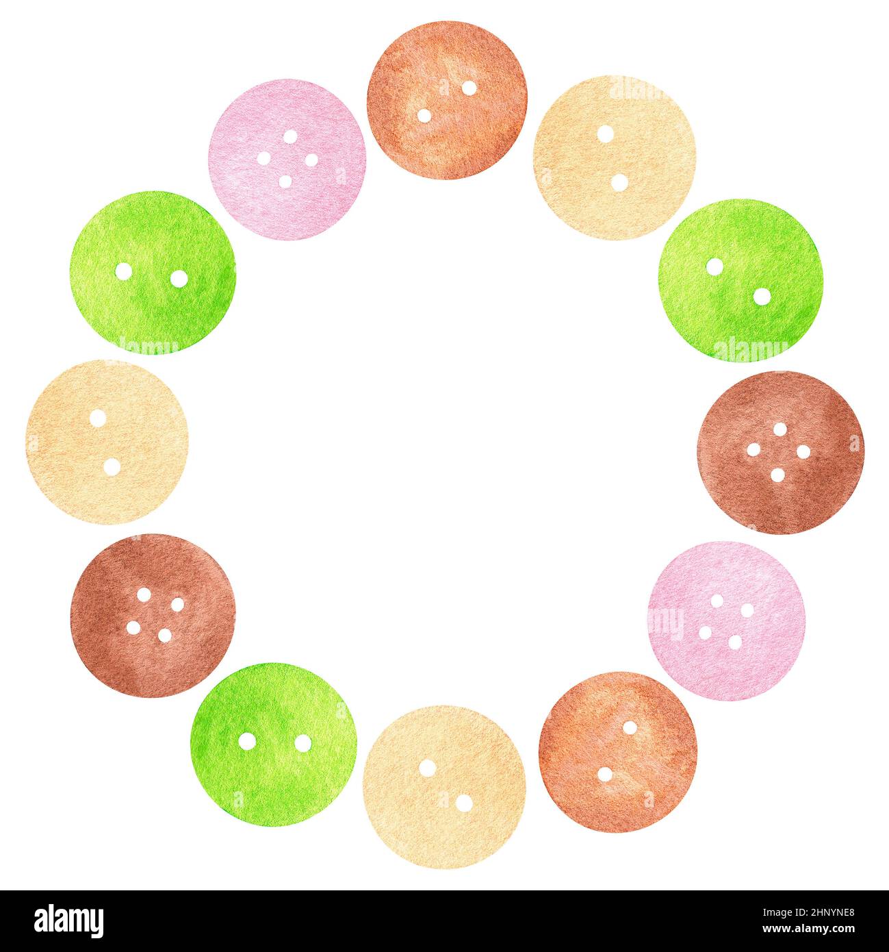 A circle of buttons. Watercolor illustration. Isolated on a white ...