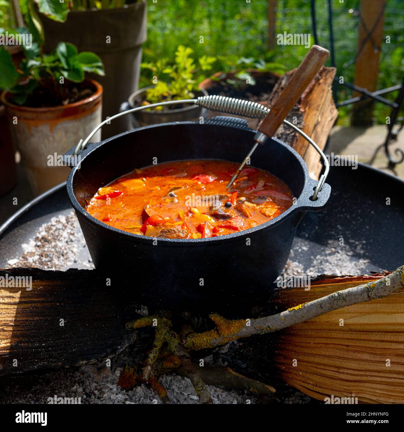 Kettle goulash is prepared over an open fire! Stock Photo - Alamy