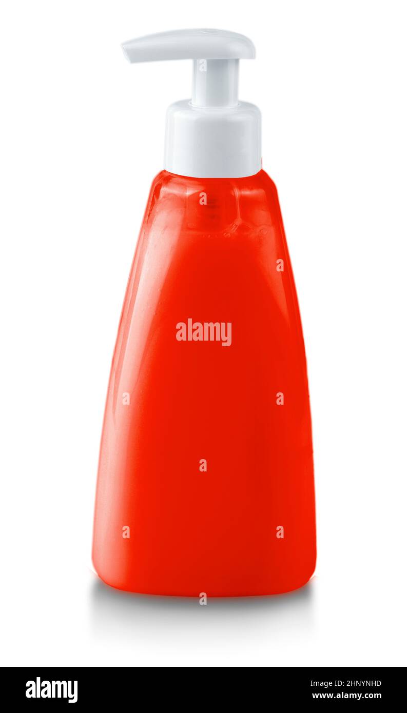 Plastic pump soap bottle without label isolated on white background ...