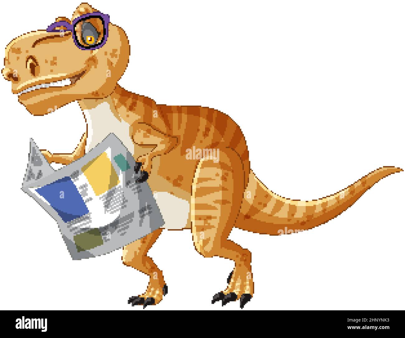 Tyrannosaurus rex dinosaur reading newspaper in cartoon style ...