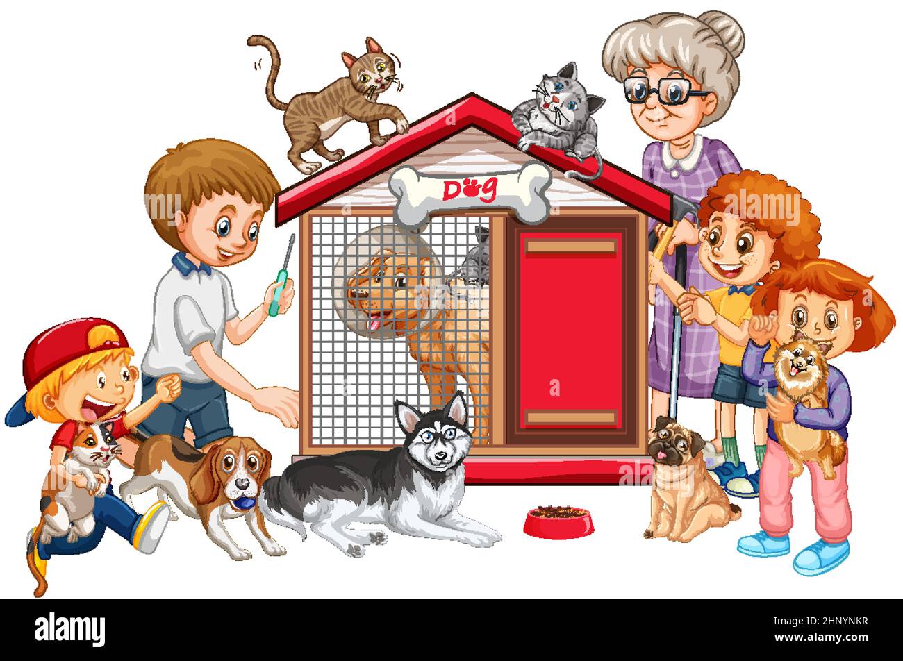 Big family members with many dogs illustration Stock Vector Image & Art ...