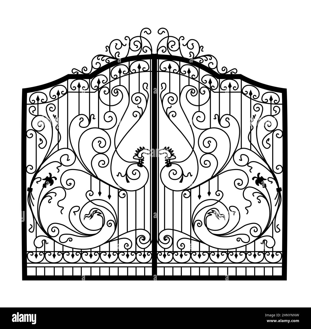 Sketch of metal gates, double-leaf garden door, original, illustration ...
