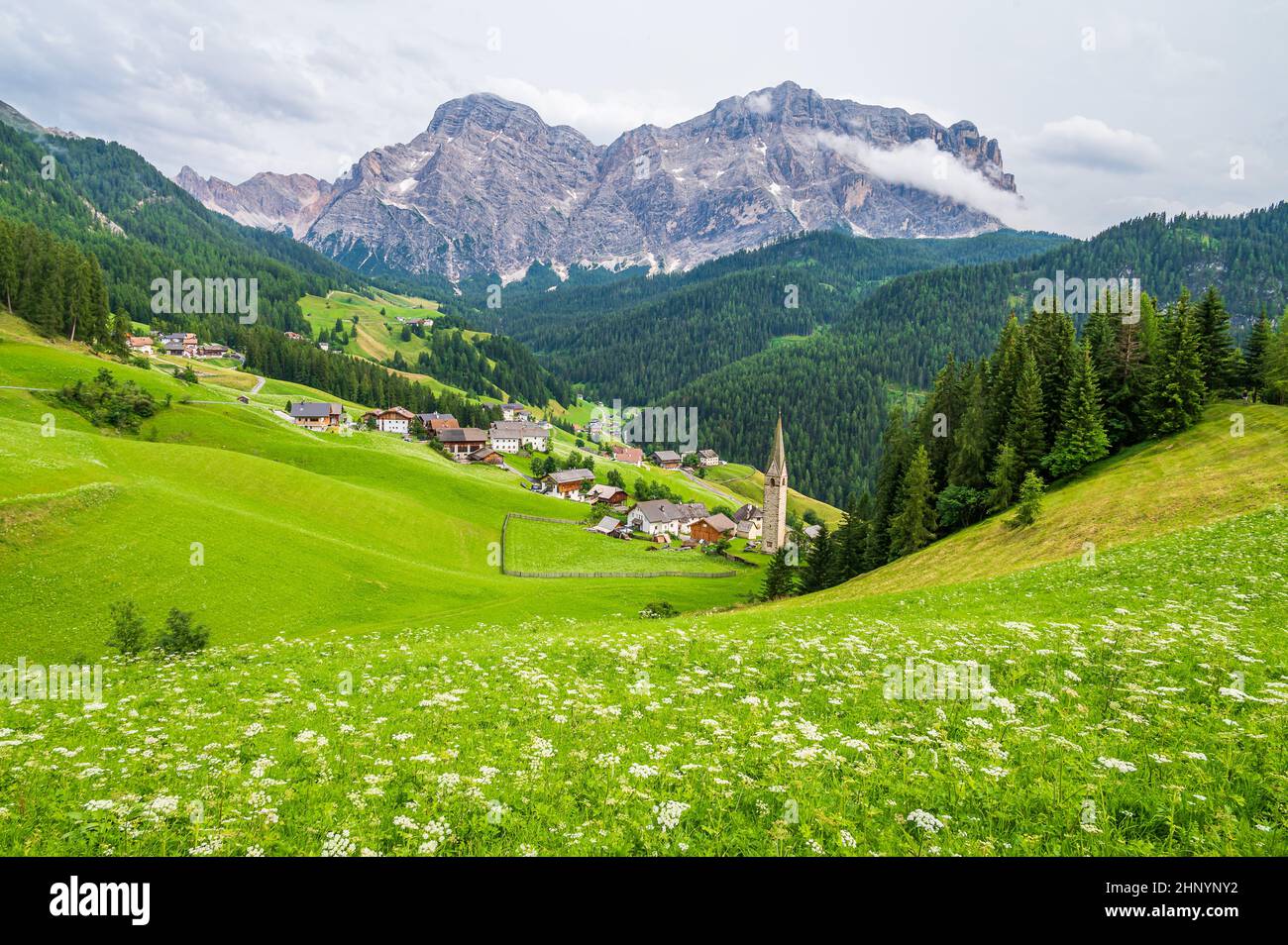 View of the valley of La Val, its village and the landscape of the ...
