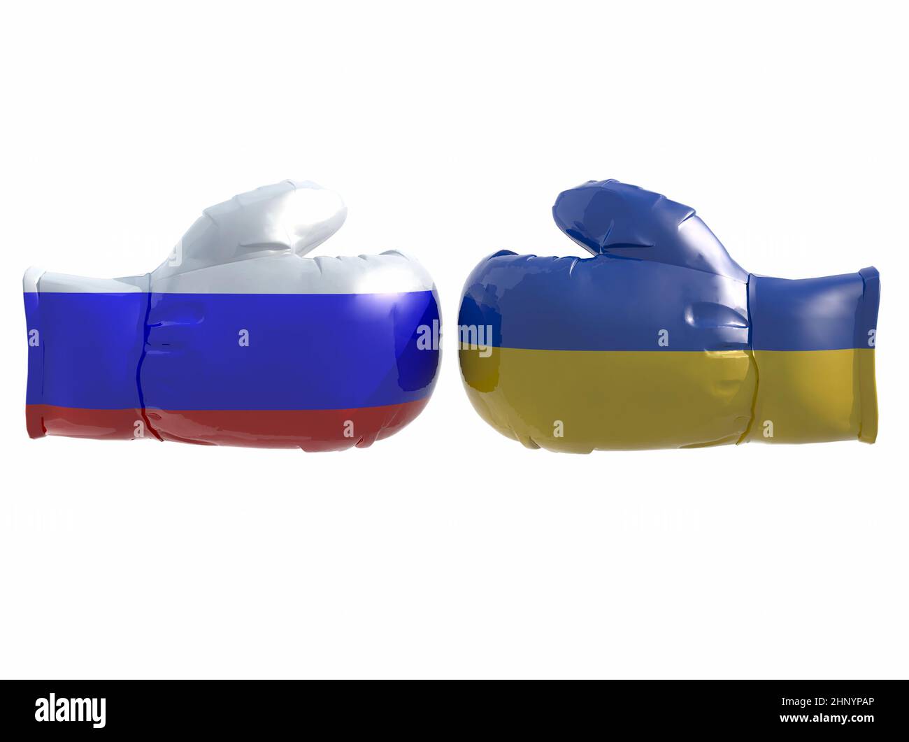 Boxing gloves with Ukraine and Russia flag, 3d illustration Stock Photo ...