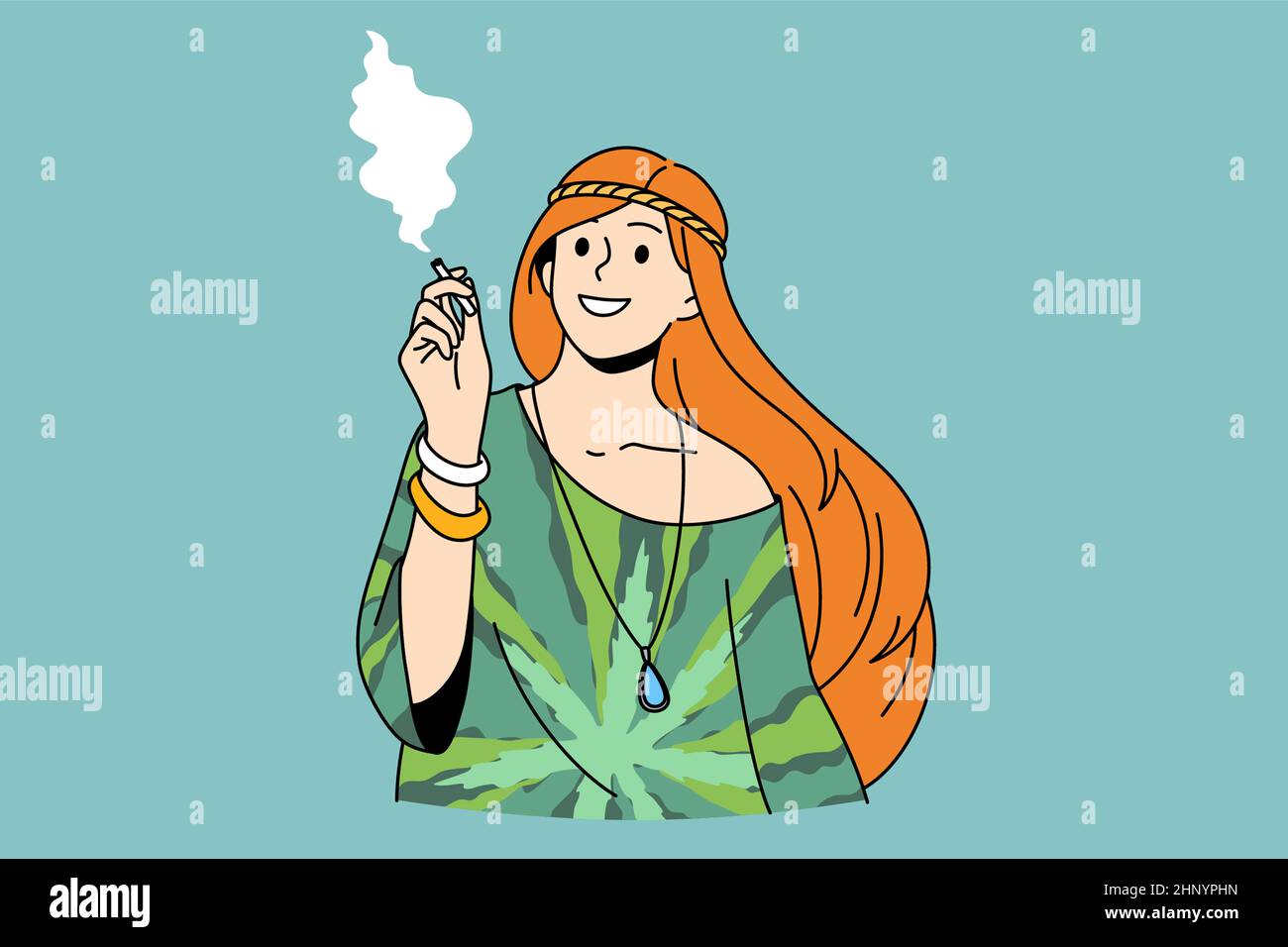 Living as hippie and free lifestyle concept. Young smiling woman hippie ...