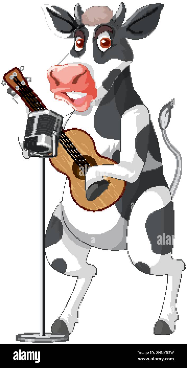Cow standing on two legs playing guitar cartoon character illustration ...