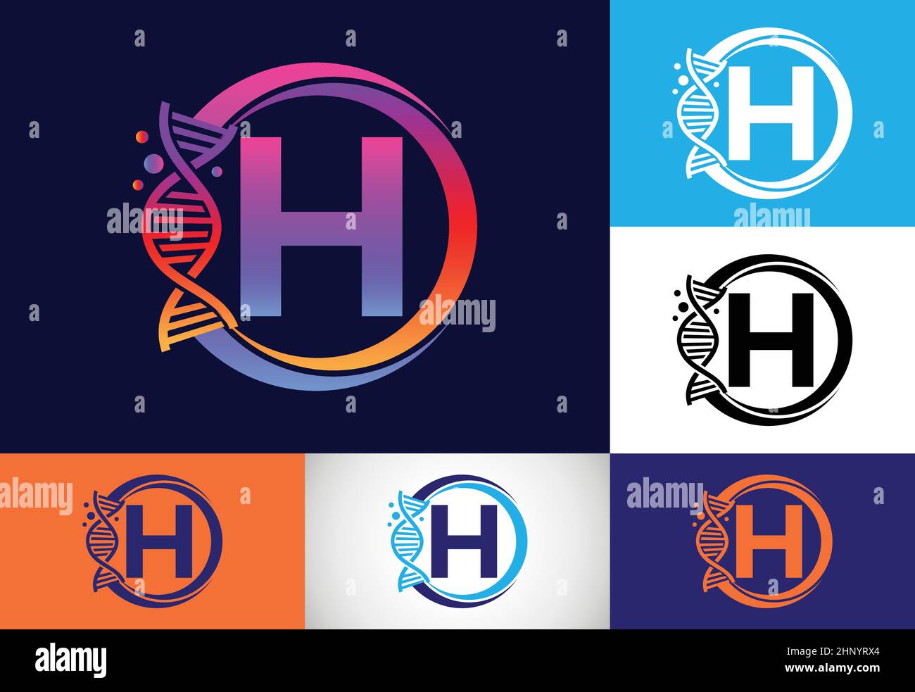 Initial H monogram alphabet in a circle with DNA. Genetics logo design ...