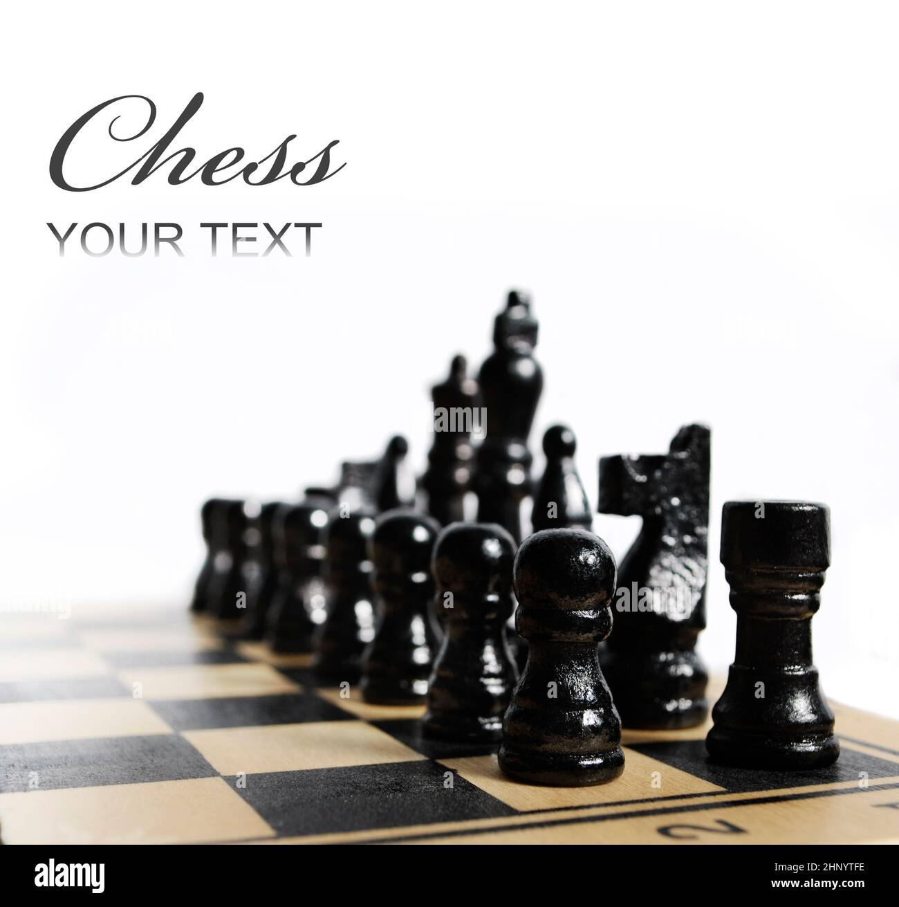 Black chess pieces on chess board isolated over white Stock Photo - Alamy