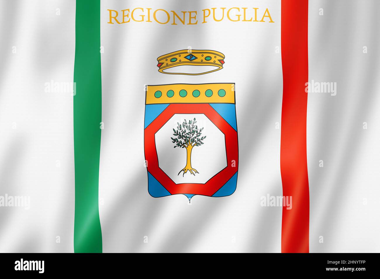 Apulia region flag, Italy waving banner collection. 3D illustration ...