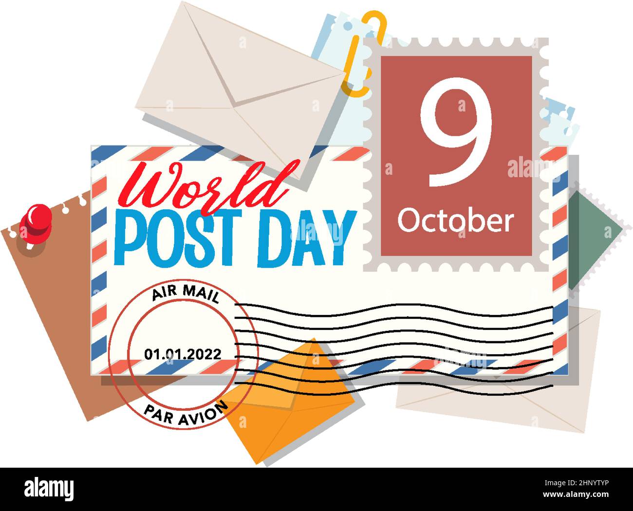 World post day word on envelope with stamp illustration Stock Vector ...