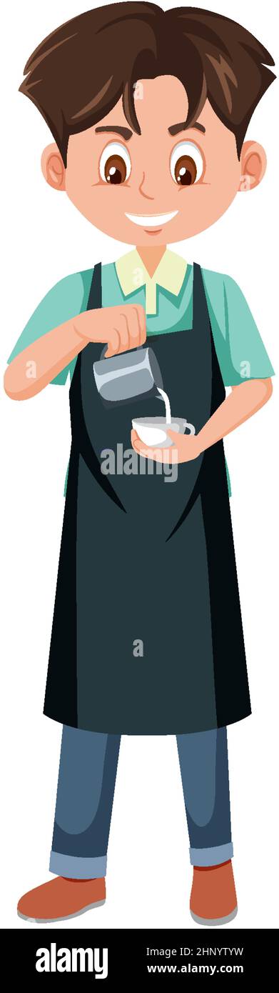 A barista cartoon character on white background illustration Stock ...