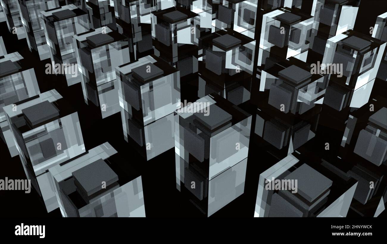 Geometric cabinets with 3d render transparent walls. Crystal server ...