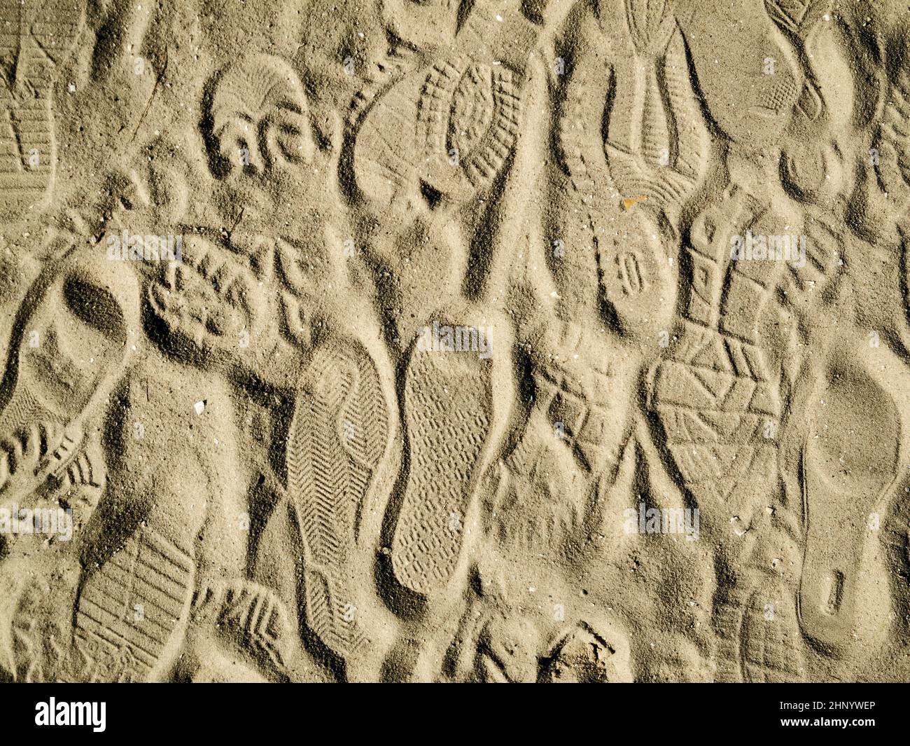 Full frame view of shoe prints in the sand on the beach Stock Photo - Alamy