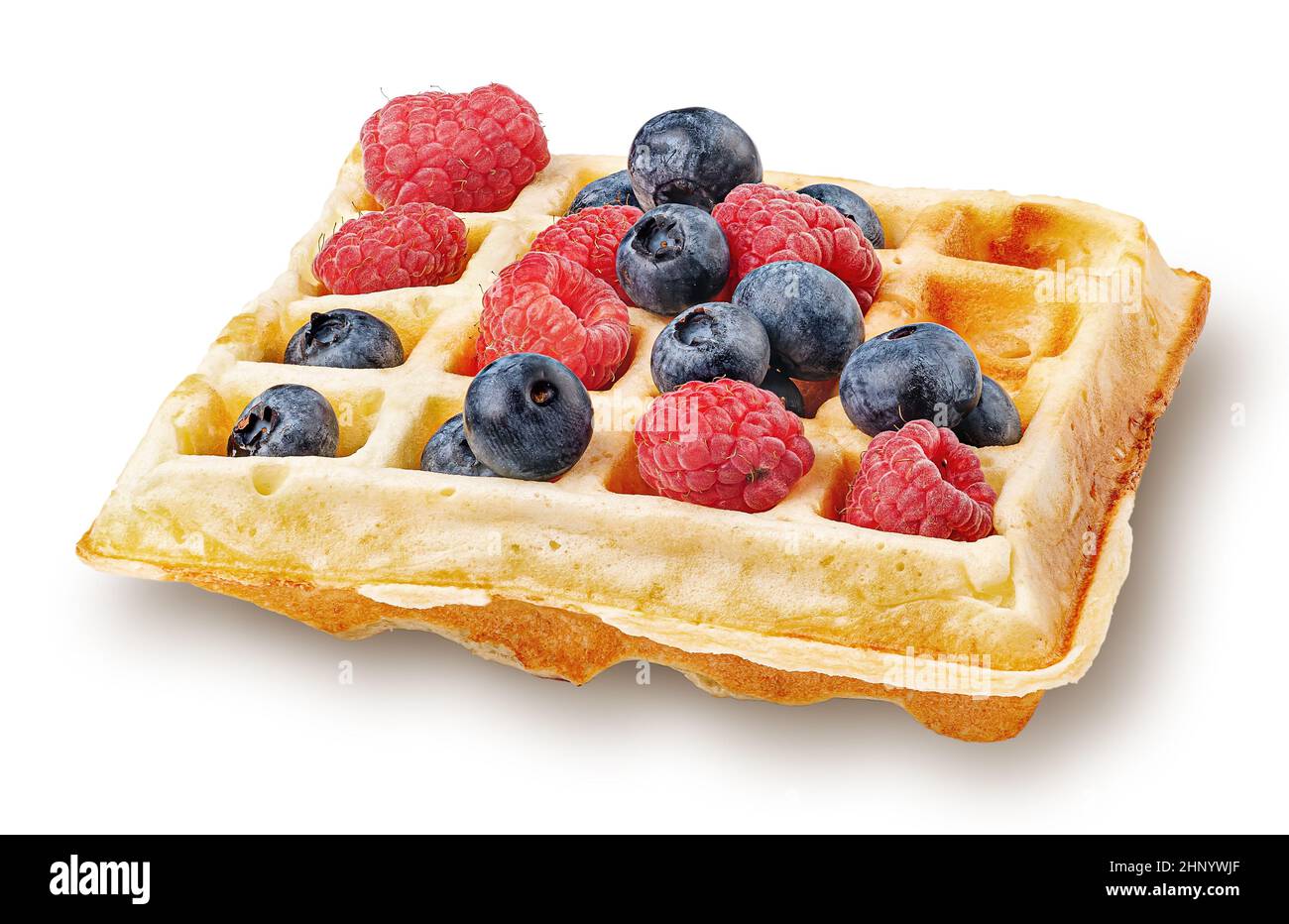 French waffle with berries isolated on white background Stock Photo - Alamy