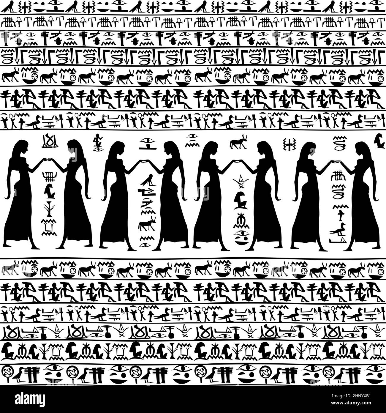 Black and white background with egyptian women and hieroglyphs Stock ...