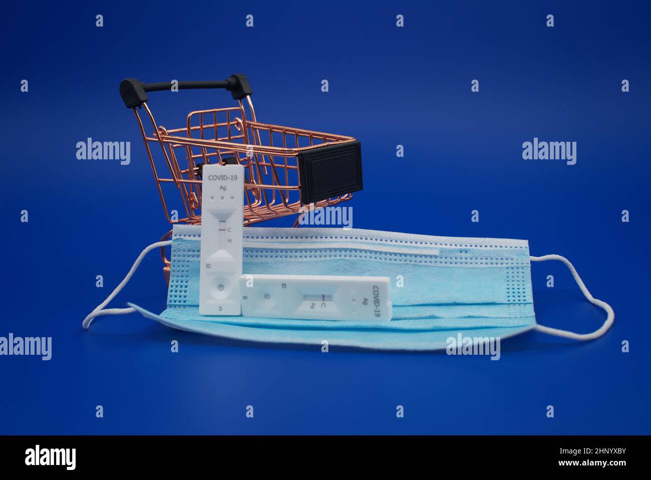 Covid-19 and coronavirus healthcare concept with mask, shopping cart ...