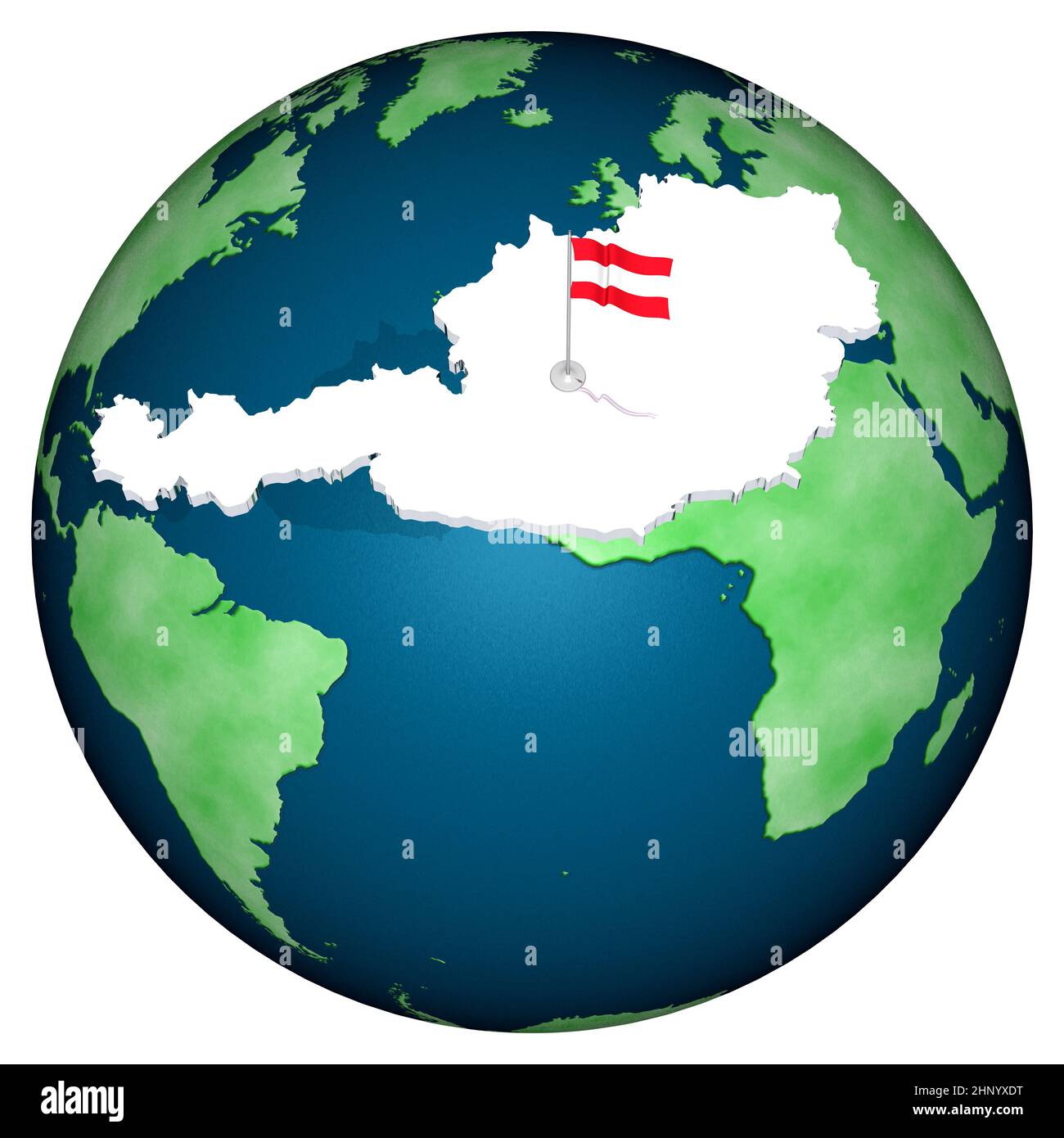 3D illustration. Profile, borders and flag of the nation, with the ...