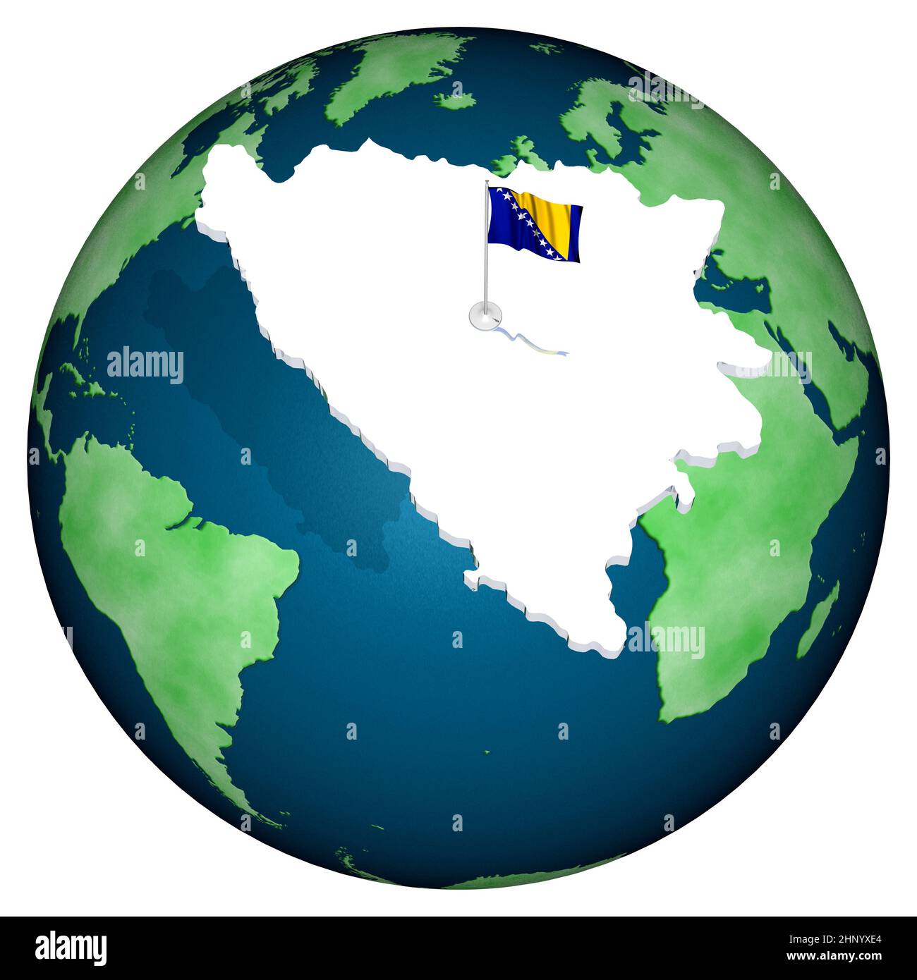 3D illustration. Profile, borders and flag of the nation, with the ...