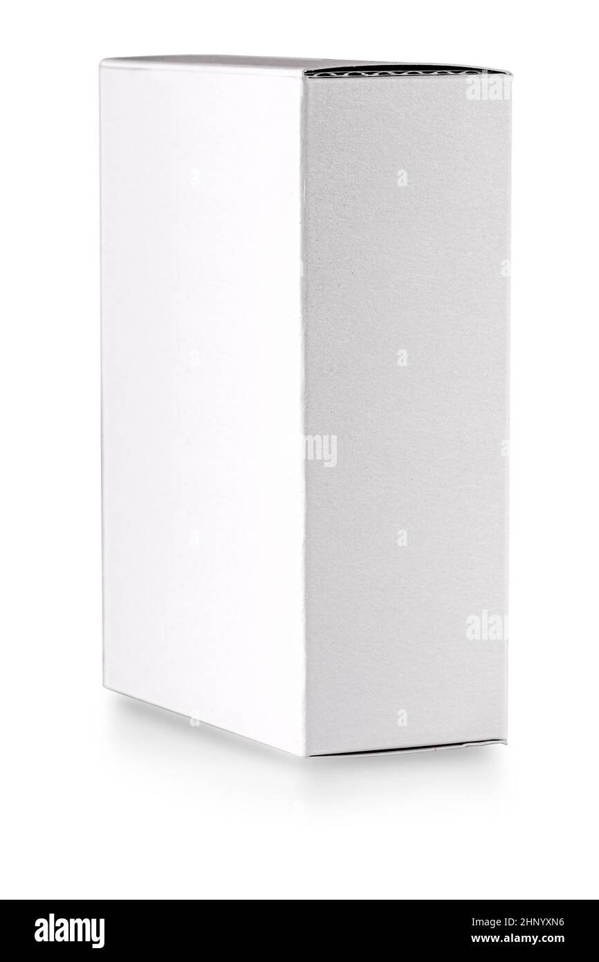 The close up of a white box isolated on white background Stock Photo ...