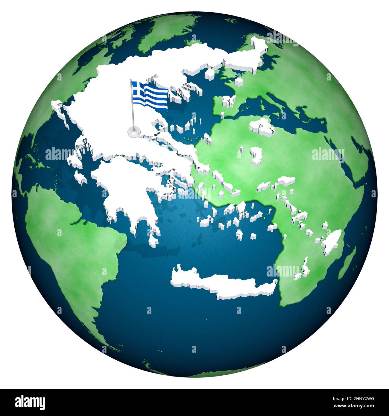 3D illustration. Profile, borders and flag of the nation, with the ...
