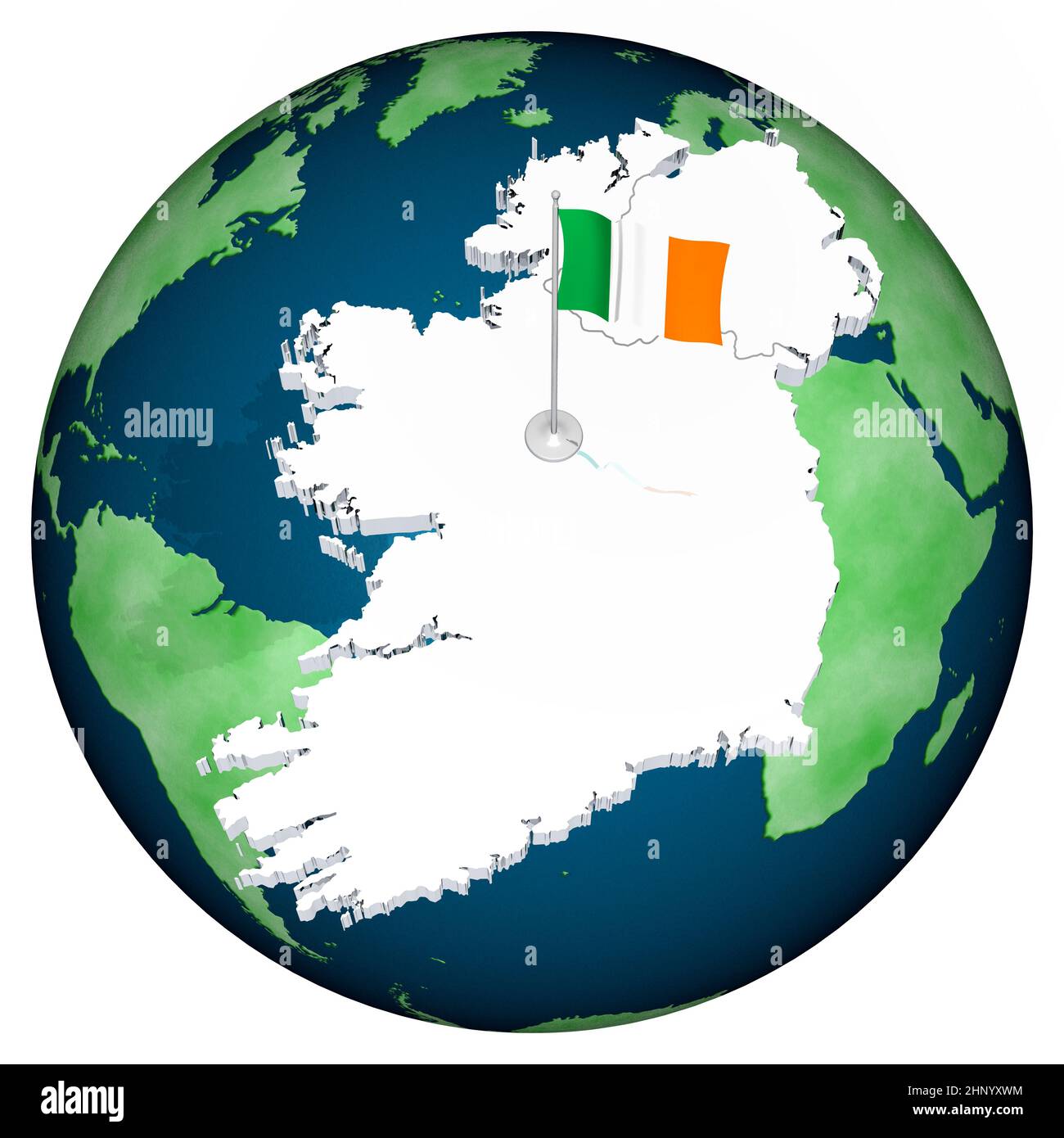 3D illustration. Profile, borders and flag of the nation, with the ...