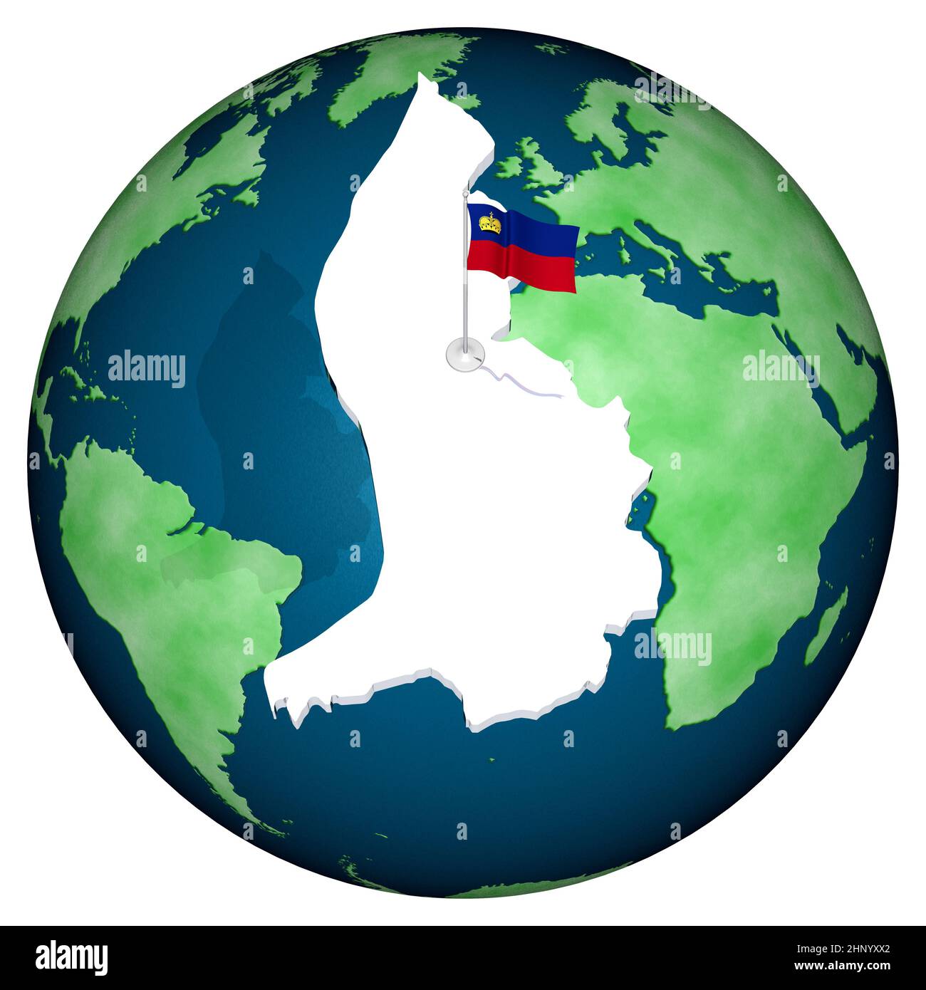 3D illustration. Profile, borders and flag of the nation, with the ...