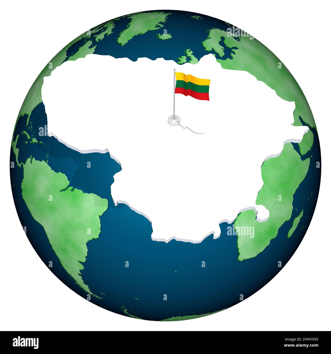 3D illustration. Profile, borders and flag of the nation, with the ...