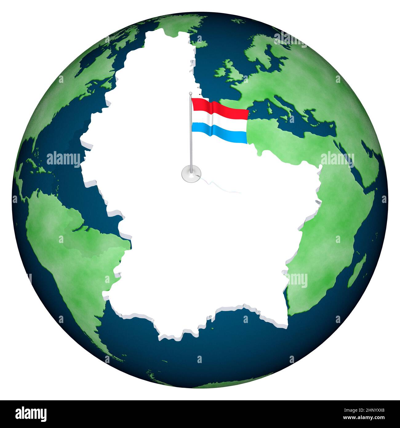 3D illustration. Profile, borders and flag of the nation, with the ...