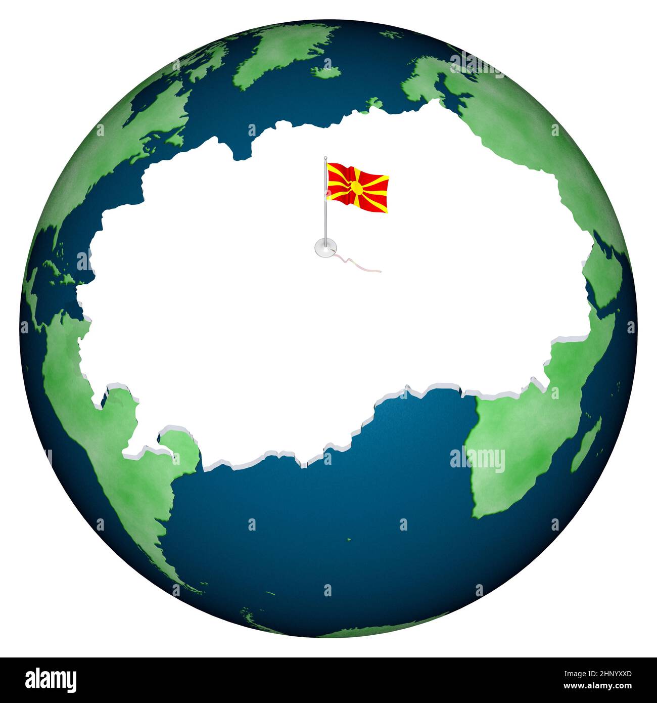 3D illustration. Profile, borders and flag of the nation, with the ...