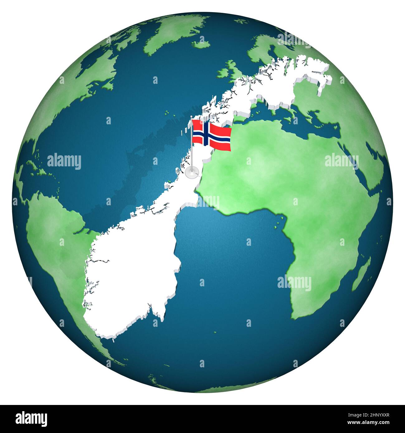 3D illustration. Profile, borders and flag of the nation, with the ...