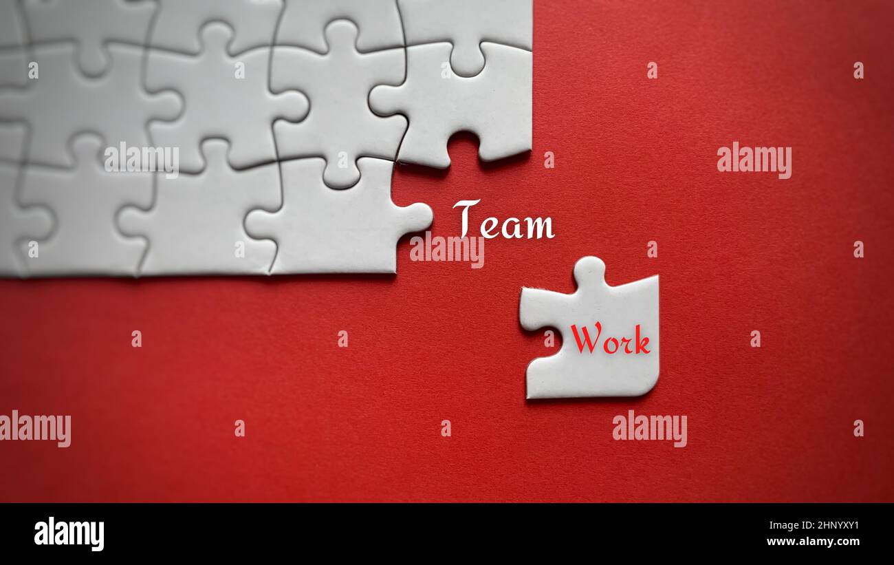 Top view of text with the word Team Work on jigsaw puzzle Stock Photo ...