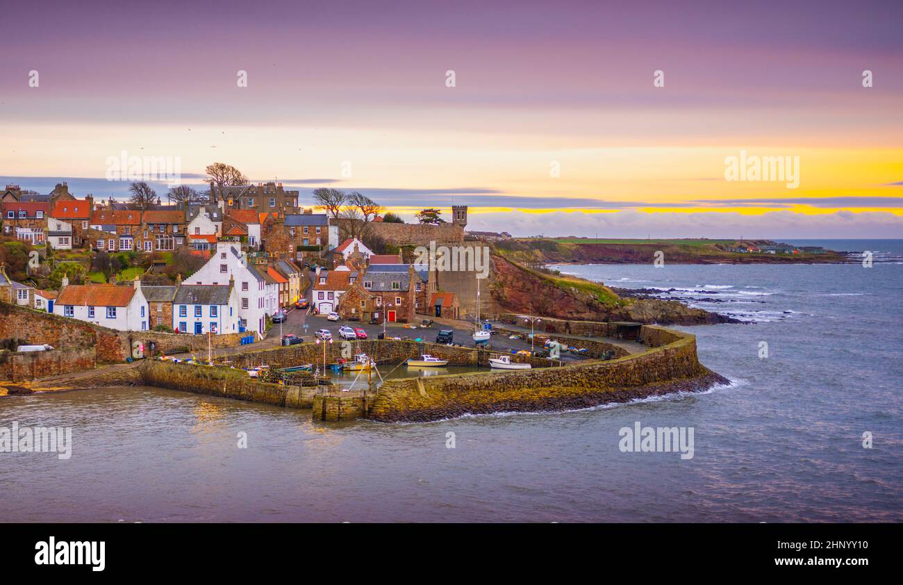 Caril, Fife, Scotland. A view looking towards the pretty harbour of ...