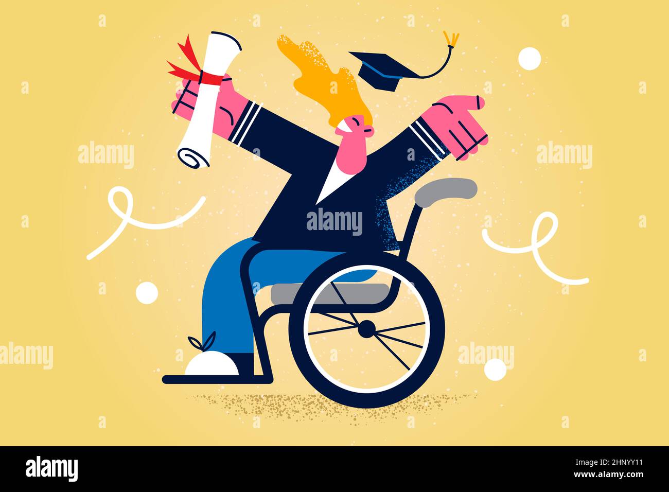 Happy disabled man in wheelchair graduate university celebrate getting ...