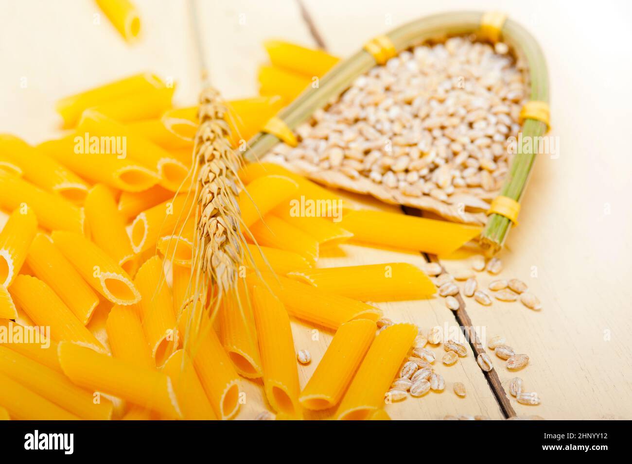 short Italian pasta penne with durum wheat grains Stock Photo - Alamy
