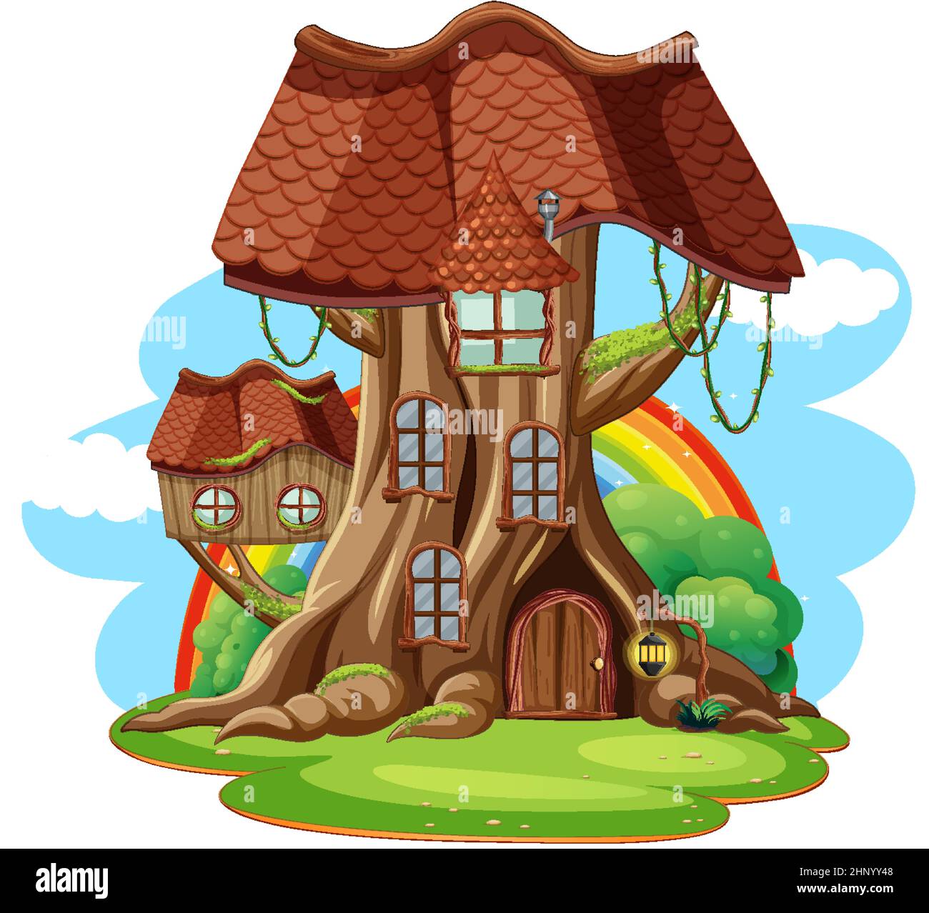 Fantasy tree house inside tree trunk illustration Stock Vector Image ...