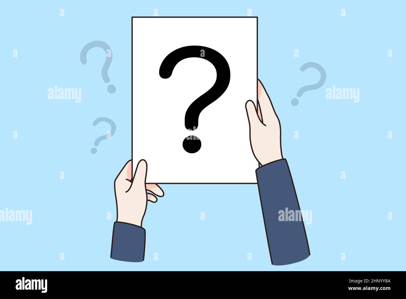 Question doubt and asking concept. Human hands holding white blank card ...