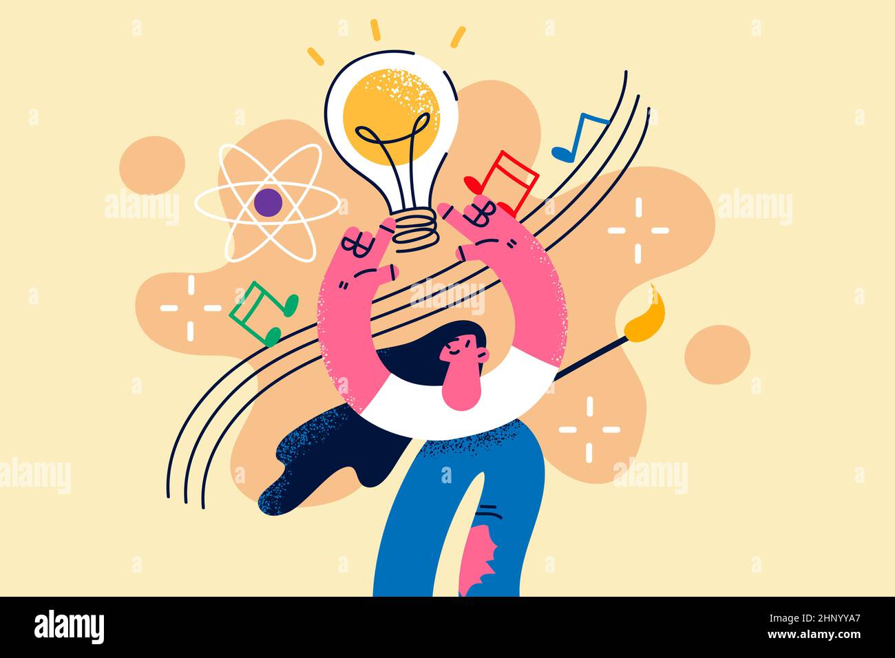 Motivated young woman employee hold lightbulb generate new innovative ...