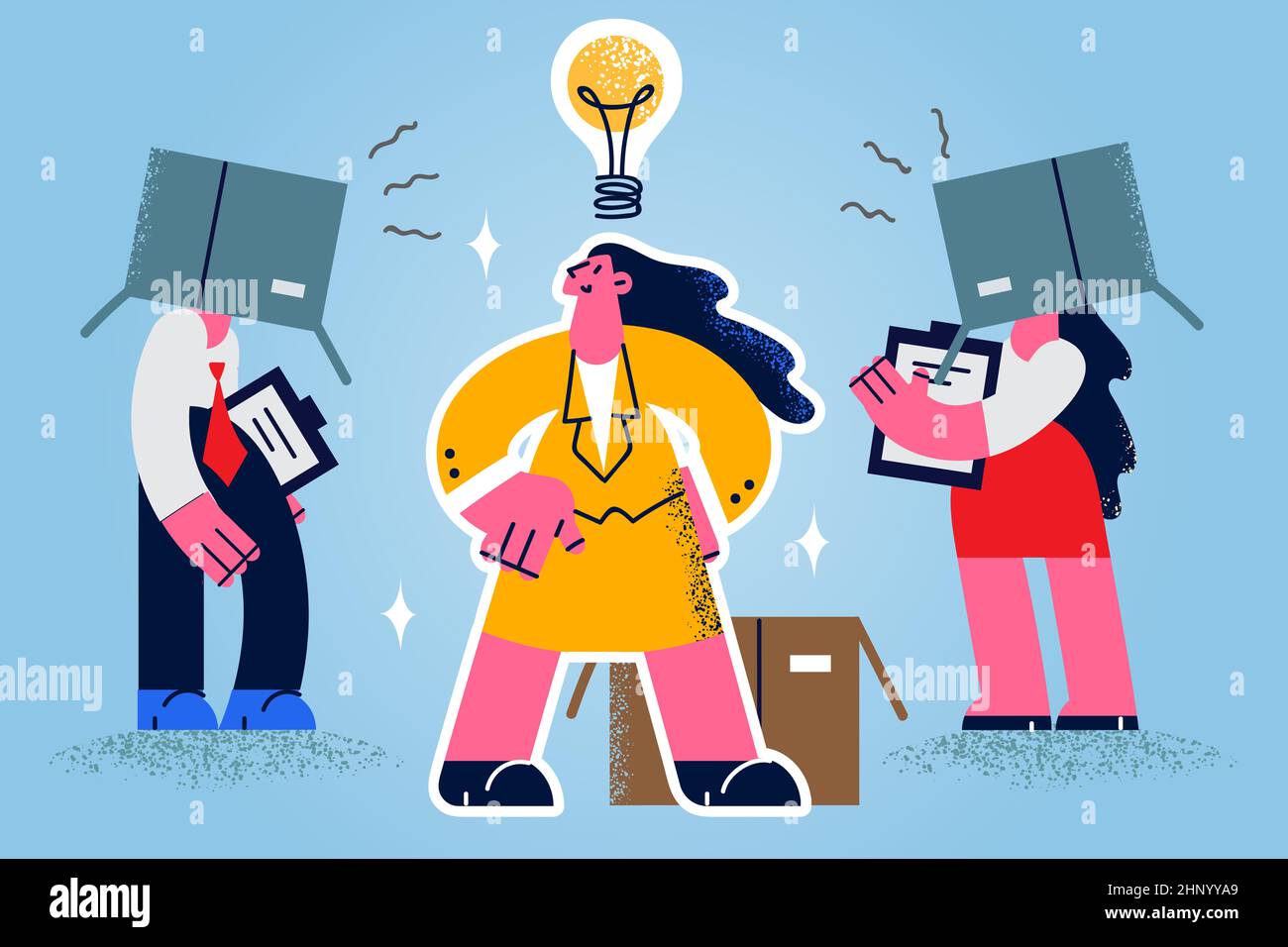 Motivated woman employee brainstorm get innovative business idea ...