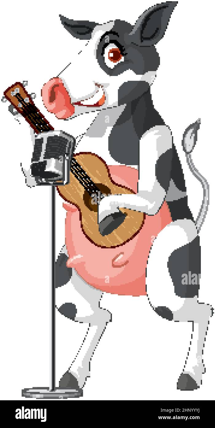 Dairy cow standing on two legs playing guitar cartoon character ...