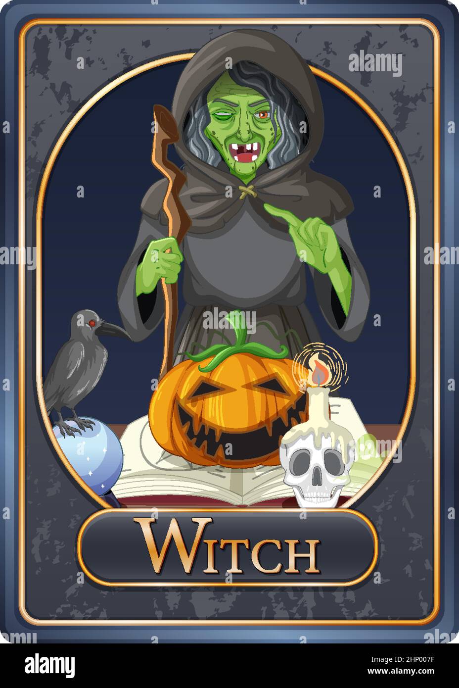 Scary witch character game card template illustration Stock Vector ...