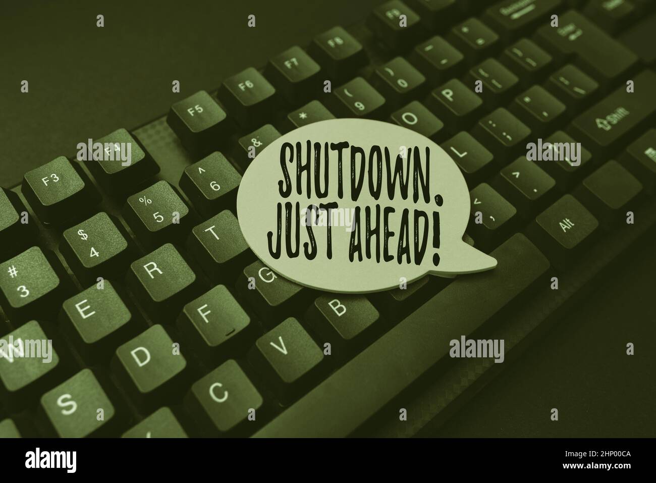 Sign displaying Shutdown Just Ahead, Business showcase closing factory ...