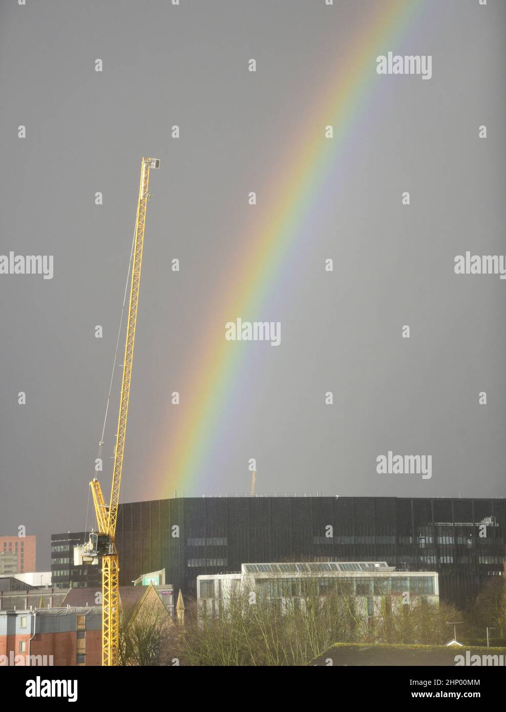 Manchester, UK, 18th February, 2022. A rainbow appears over the ...