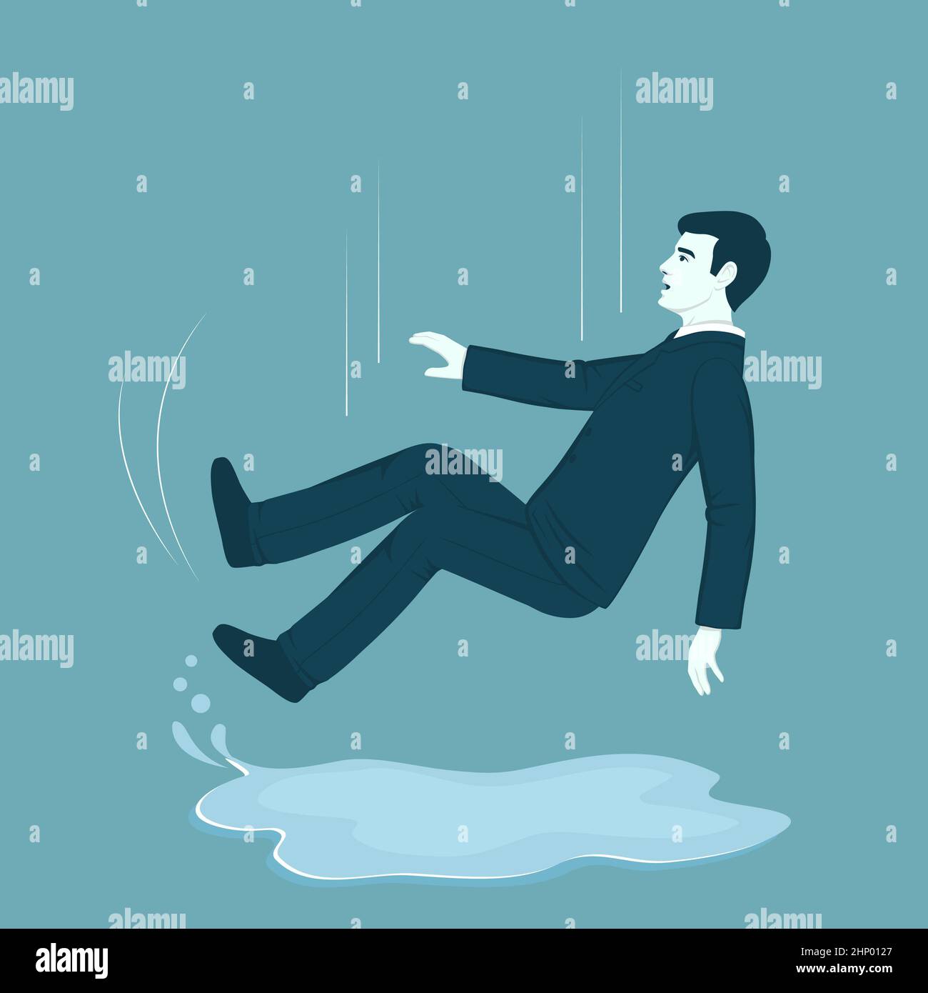 Man Falling in Puddle. Male Character Slipping on Wet Floor. Dangerous ...