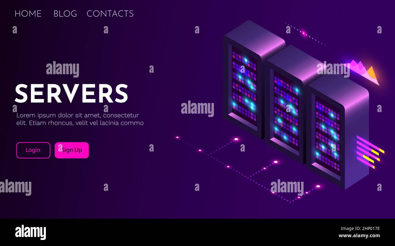 Concept of big data storage, server room database and data center ...