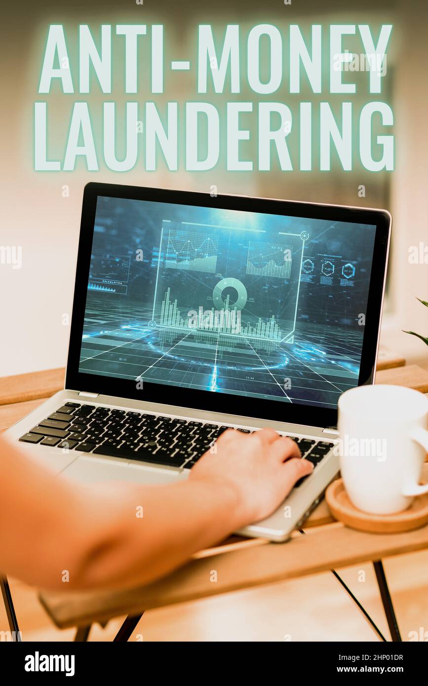 Sign displaying Anti Money Laundering, Business approach regulations ...