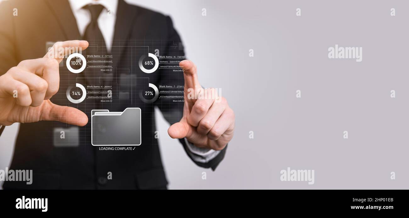 Business developer hand using board framework on virtual modern ...
