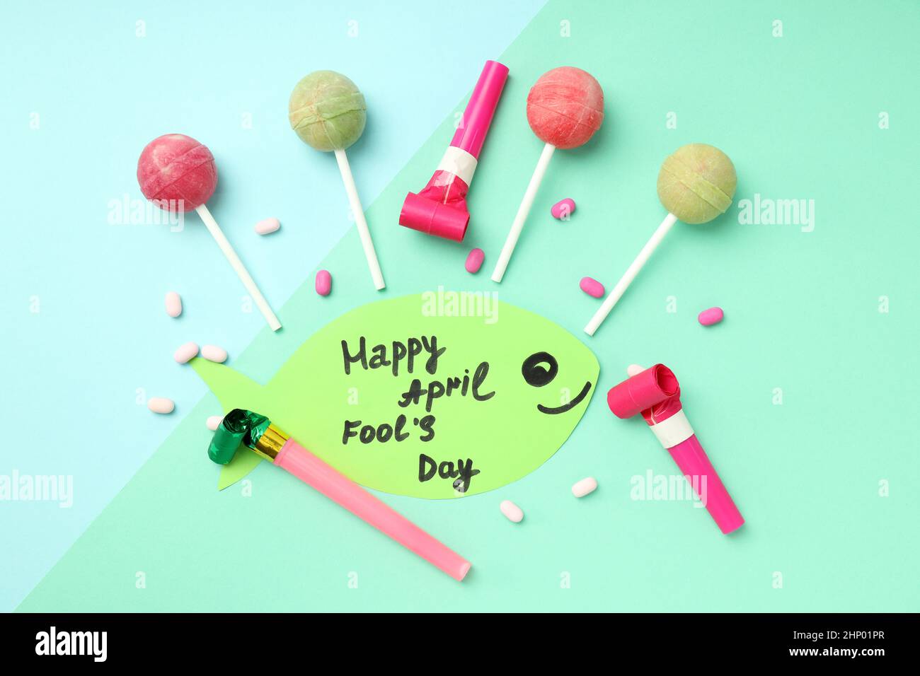Concept of April Fool's Day on two tone background Stock Photo - Alamy