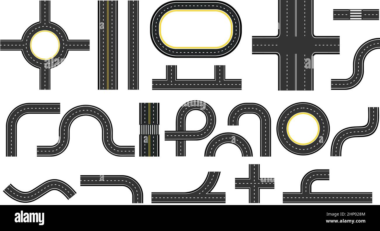City road and highway top view, elements for map. Crossroads, motorway ...