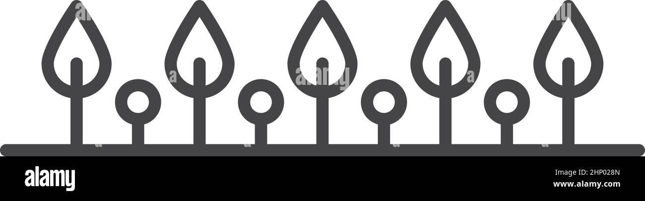 Black trees in row in decorative style. Elegant line border Stock ...